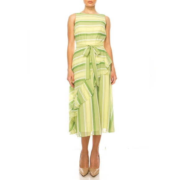 Maison Tara | Dresses | Maison Tara Womens Striped Belted Sleeveless ...